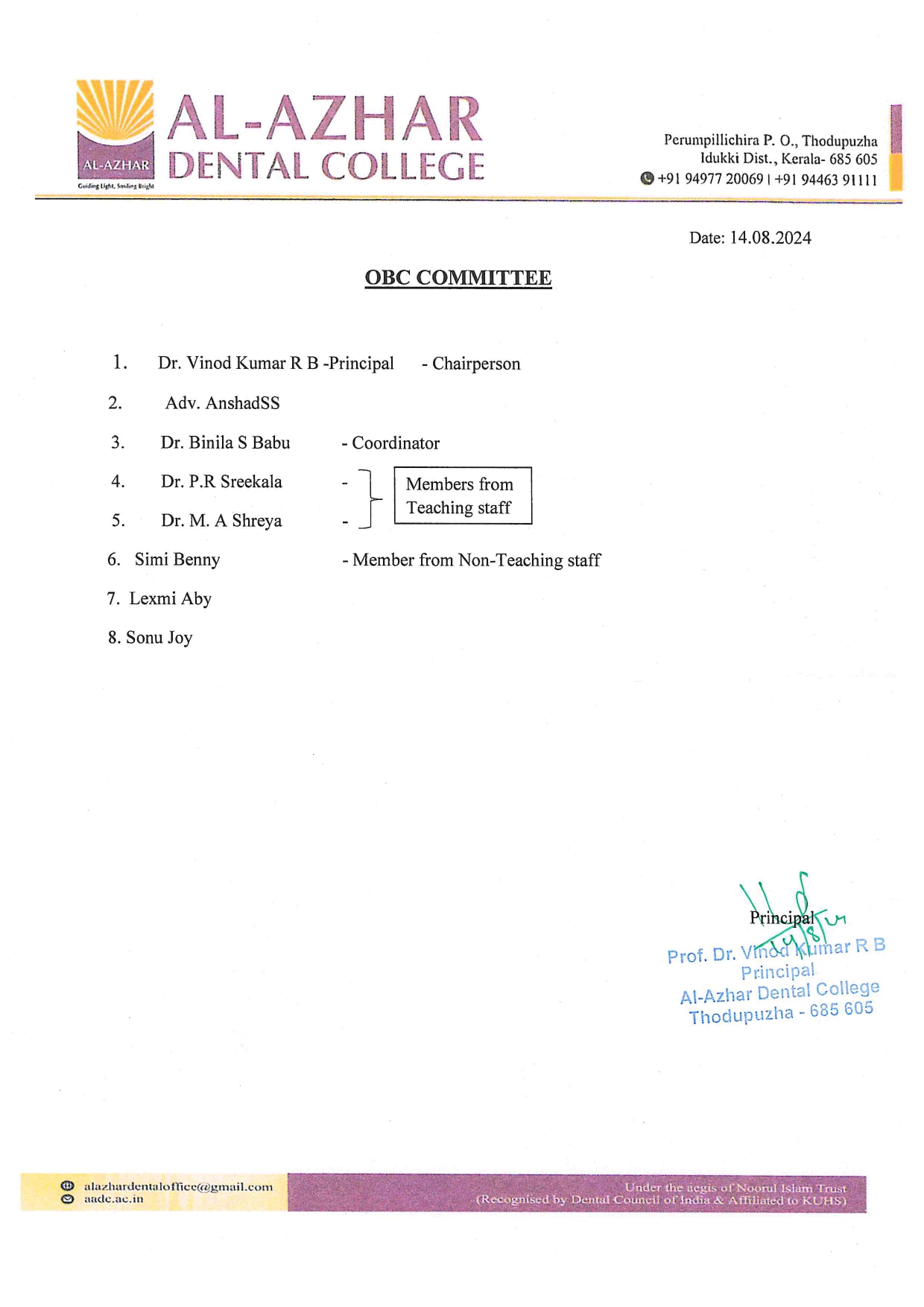 OBC CELL | Al-Azhar Dental College